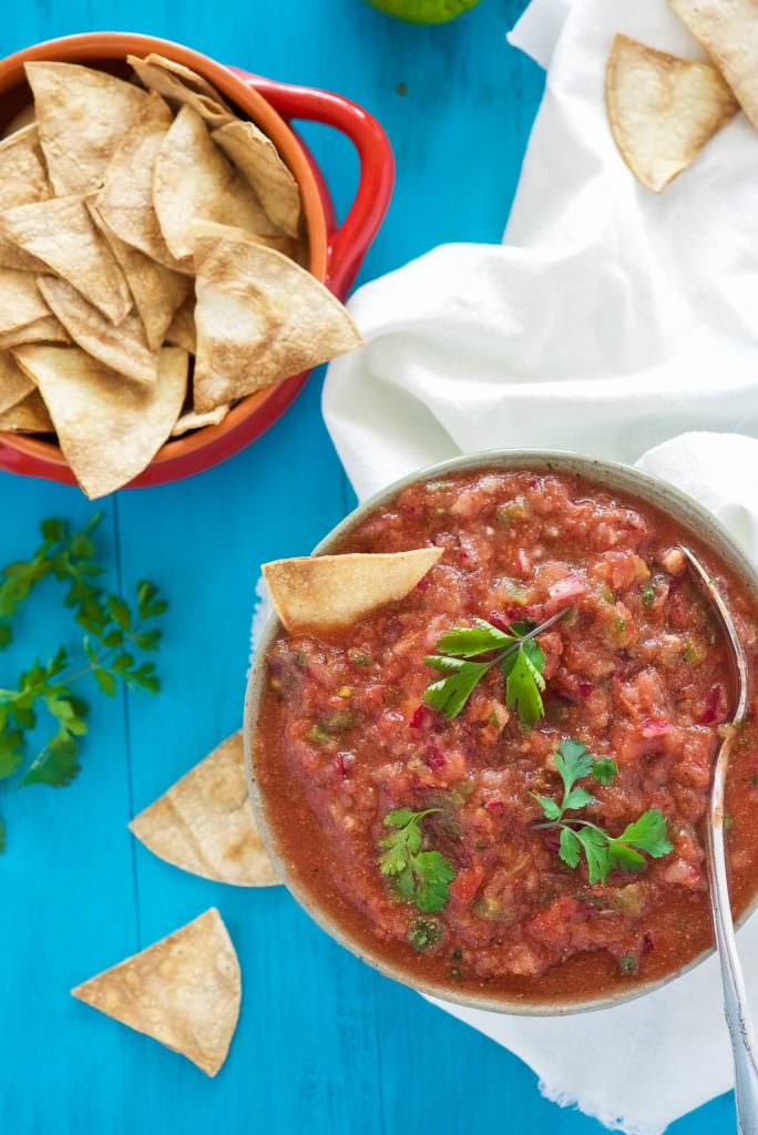 Restaurant Style Salsa Recipe with Homemade Corn Tortilla Chips