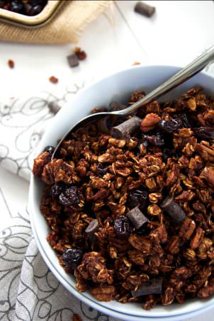 {Lightened Up} Dark Chocolate Chunk Cherry Granola with Pecans