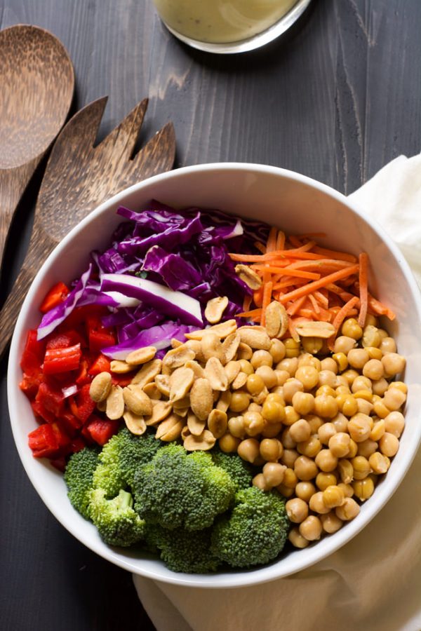 Rainbow Kale Power Salad with Peanut Dijon Dressing
