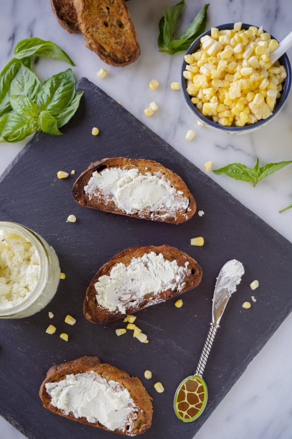 Crisp Corn Crostini on Garlic Baguettes