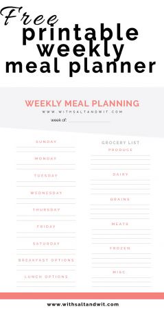 Free Printable Weekly Meal Planner with Grocery List